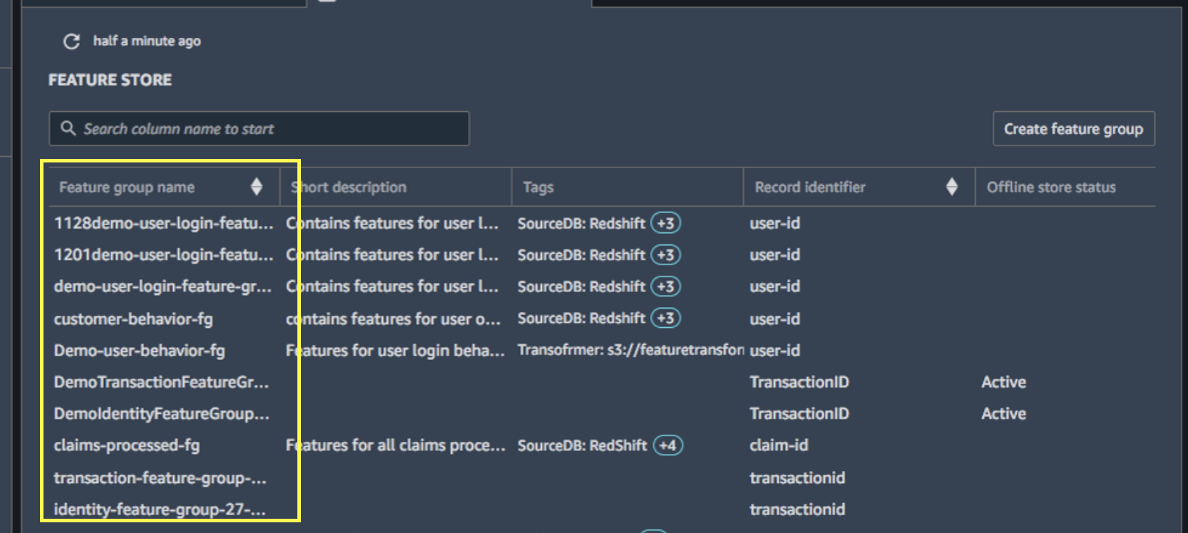 Amazon Sagemaker Feature store