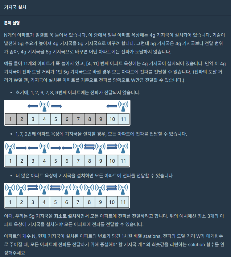[프로그래머스] Summer/Winter Coding(~2018) - 기지국 설치