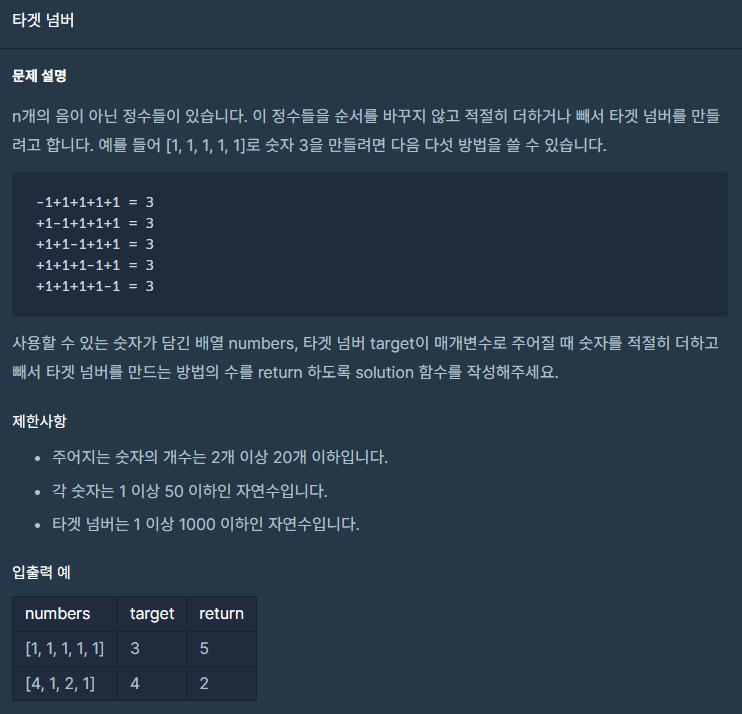 [프로그래머스] 깊이/너비 우선 탐색(DFS/BFS) - 타겟 넘버