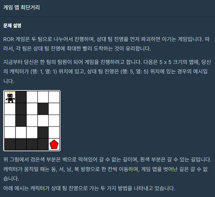 [프로그래머스] 깊이/너비 우선 탐색(DFS/BFS) - 게임 맵 최단거리