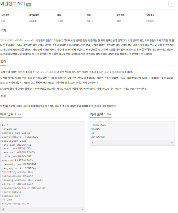 [백준] 17219번 : 비밀번호 찾기 (JAVA)
