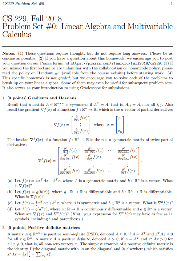 CS229 Problem Set #0