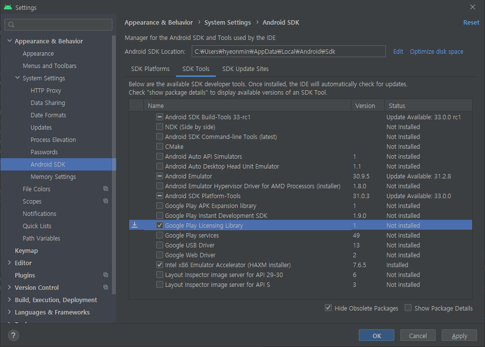Failed to install the following Android SDK packages as some licences have not been accepted.