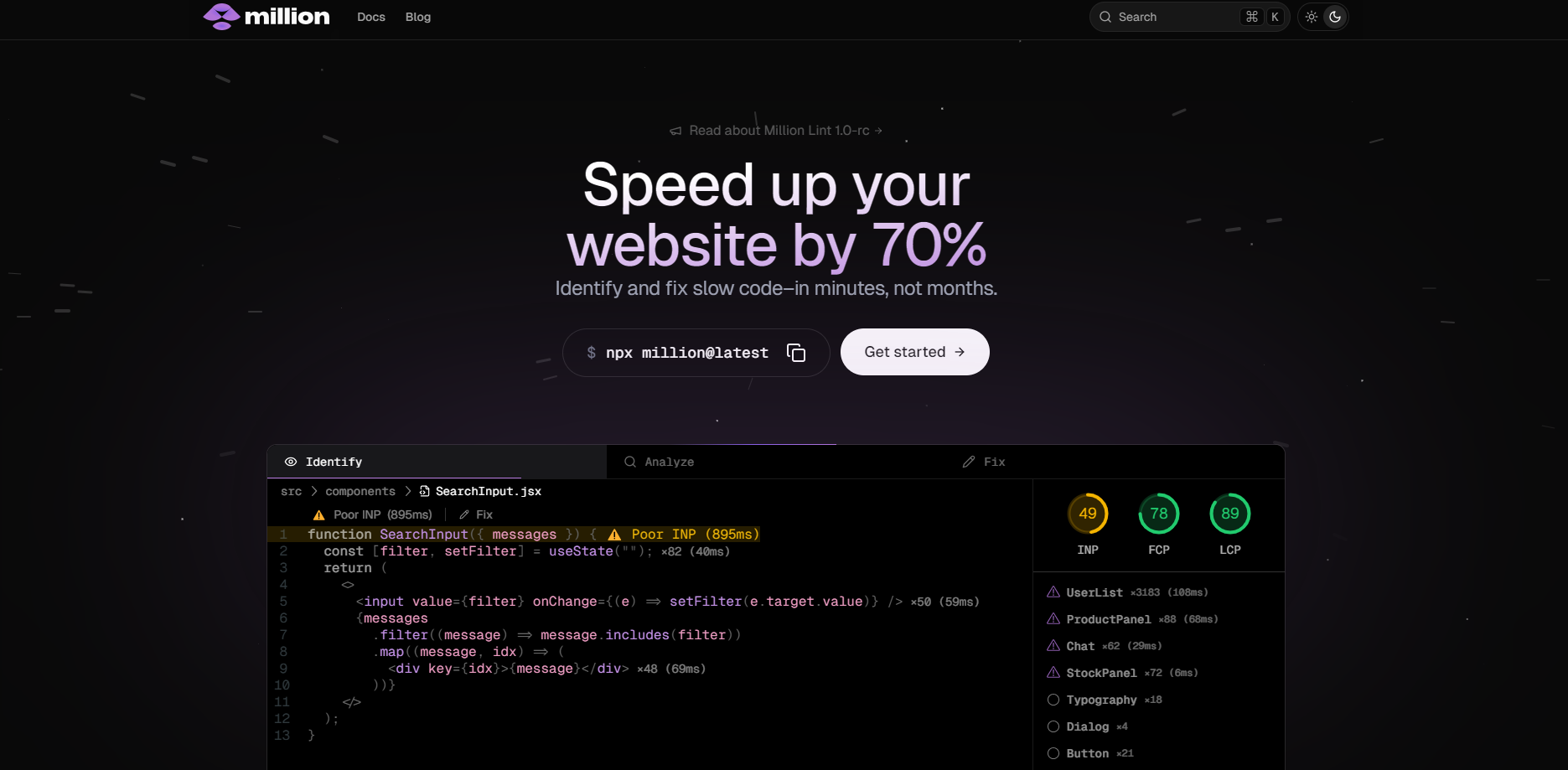 million.js (React를 70% 빠르게) 적용하기