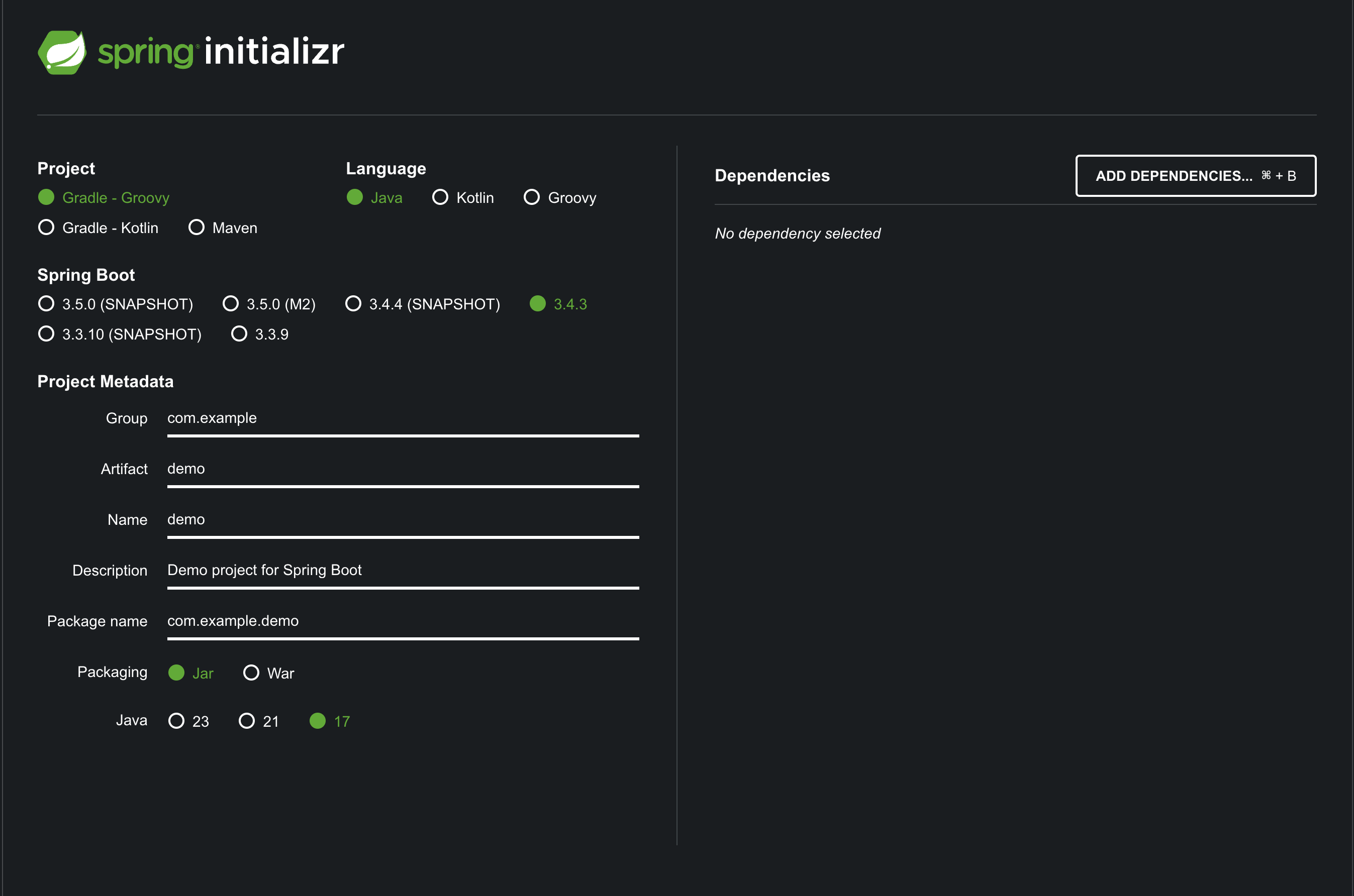 Spring initializer 사용법 및 Mac에서 프로젝트 실행
