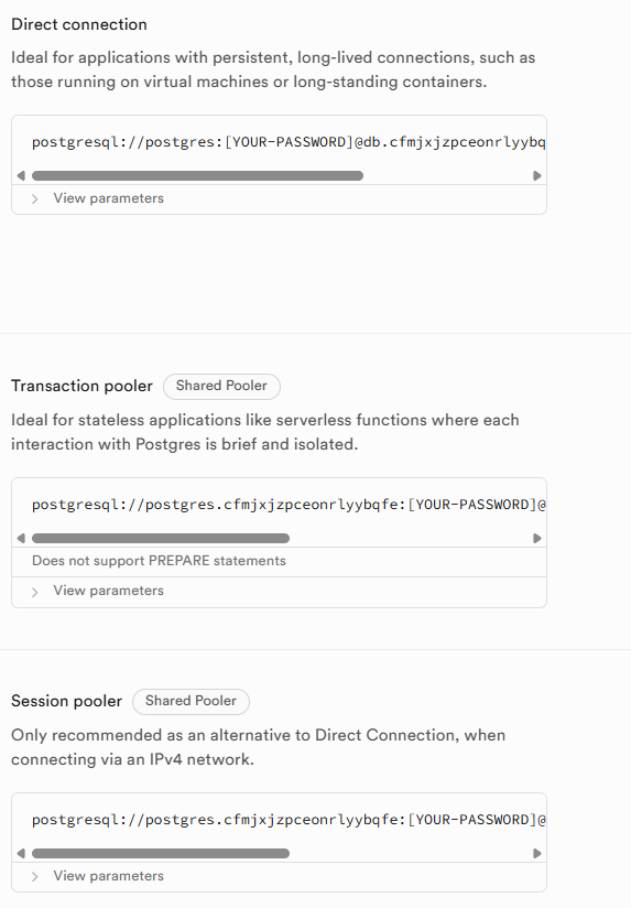 Supabase 연결 오류 해결: Direct Connection 대신 Session Pooler