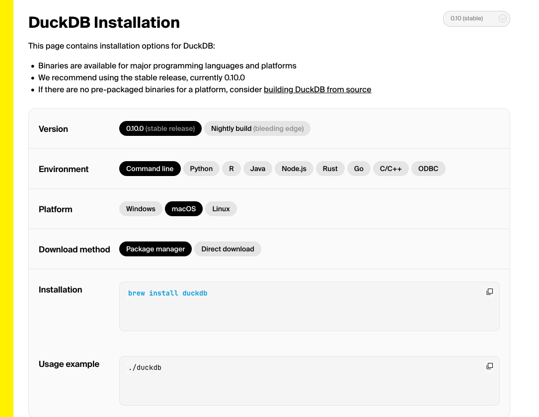 DuckDB 설치, 사용법(MacOS)