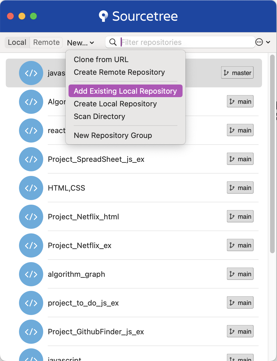 소스트리source Tree를 이용해 컴퓨터 파일을 깃허브git Hub 레퍼지토리repository에 생성 및 삭제하는 방법