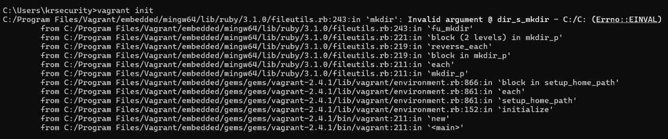 Vagrant 환경 변수 에러 In `mkdir Invalid Argument Dir S Mkdir C C Errno Einval