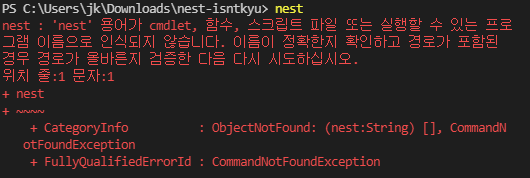 Nestjs Nestjscli 오류와 모듈 생성 명령어 