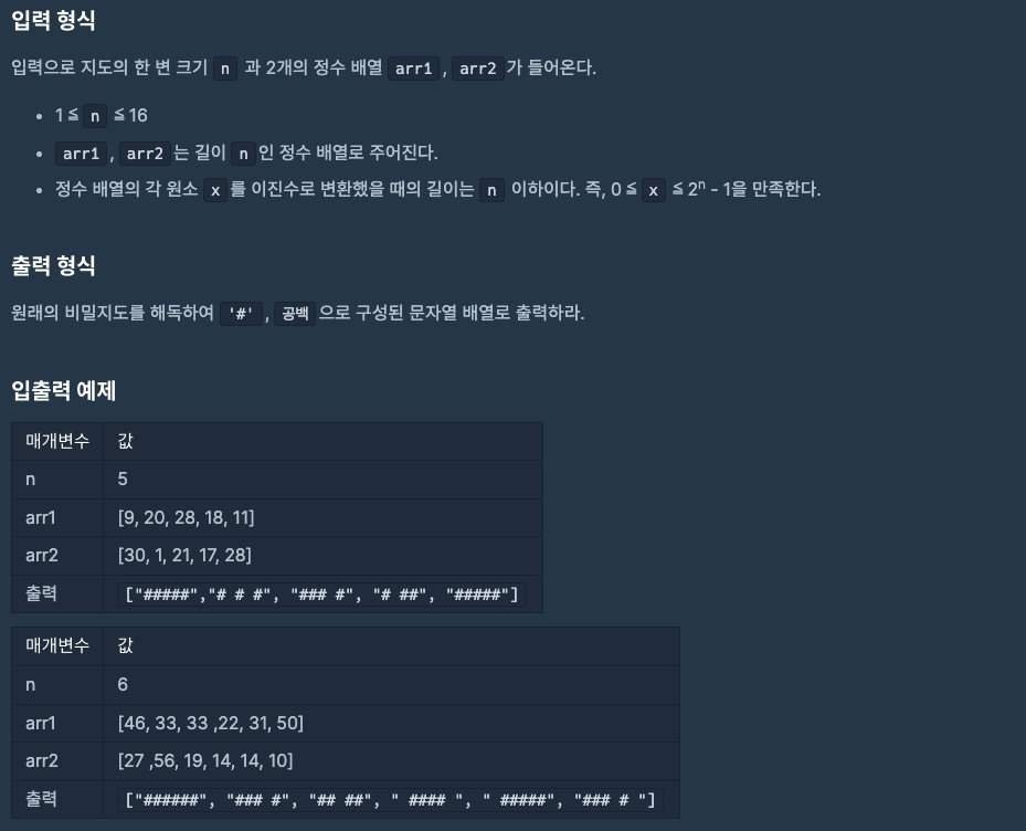 [Programmers]Lv1: [1차] 비밀지도