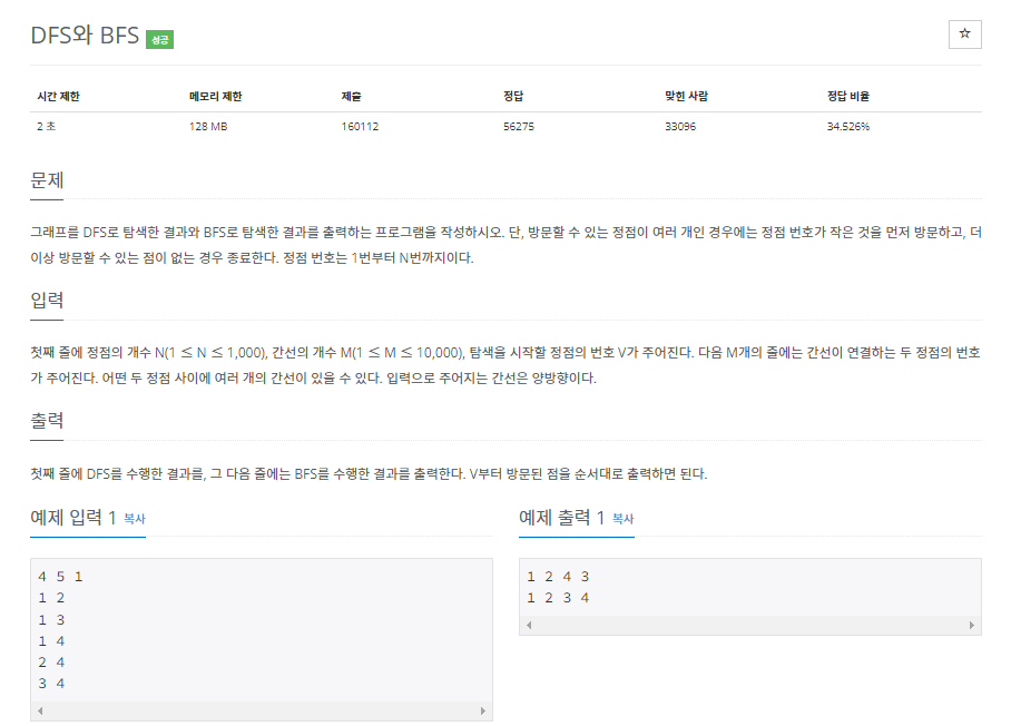 [BOJ/백준] 1260. DFS와 BFS(Python)