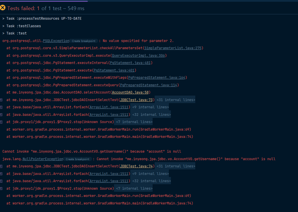 org.postgresql.util.PSQLException: No value specified for parameter 에러 해결 정리