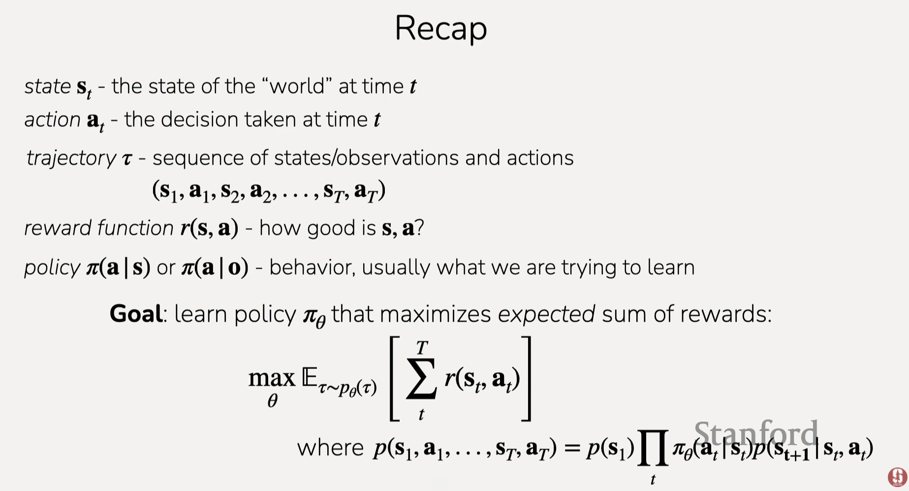 [RL] CS224R 3강 정리 [Policy Gradients]