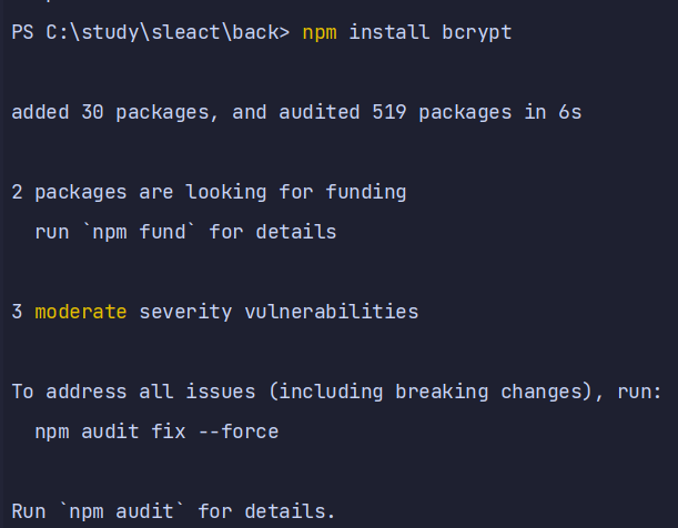 bcrypt 설치 시 node-gyp 에러날 때 해결방법
