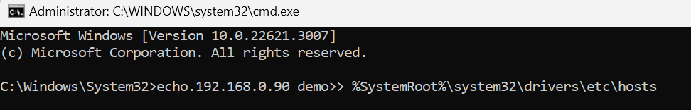 hosts파일 수정 커맨드(echo, cmd)