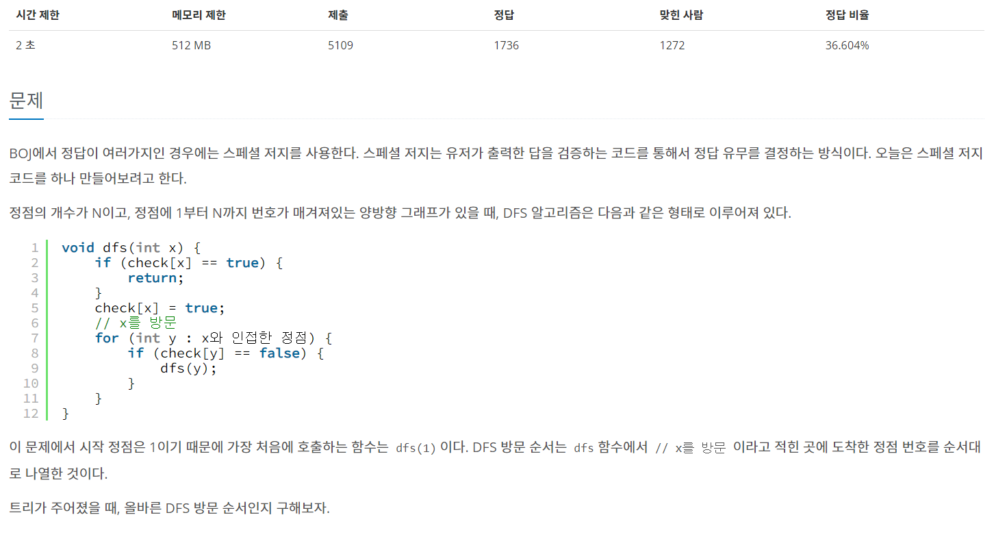 Python파이썬 백준 16964 Dfs 스페셜저지 