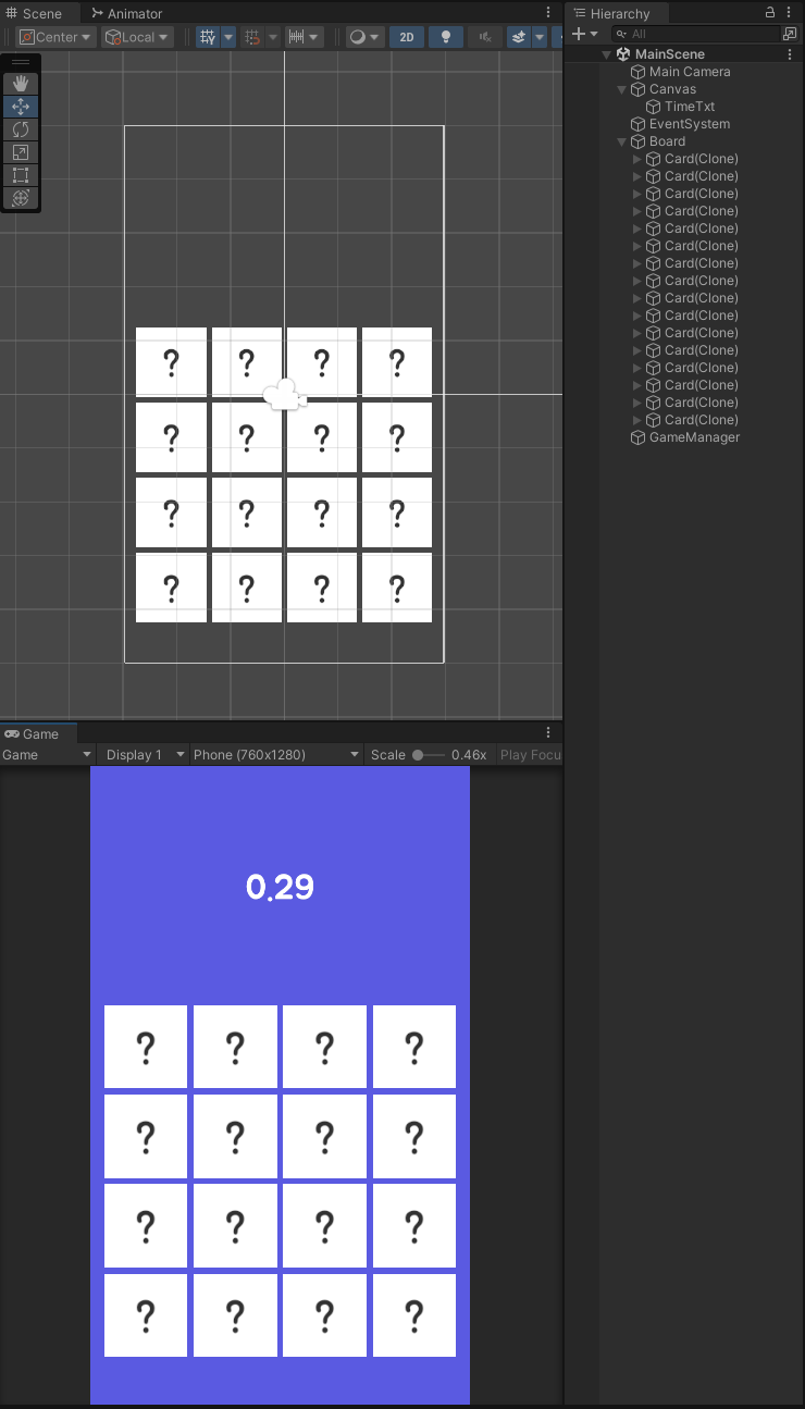Unity 본 캠프 1주차 미니 프로젝트 카드 배치하기 랜덤 이미지 로직 카드 애니메이션 카드 비교 게임 종료 게임 재시작