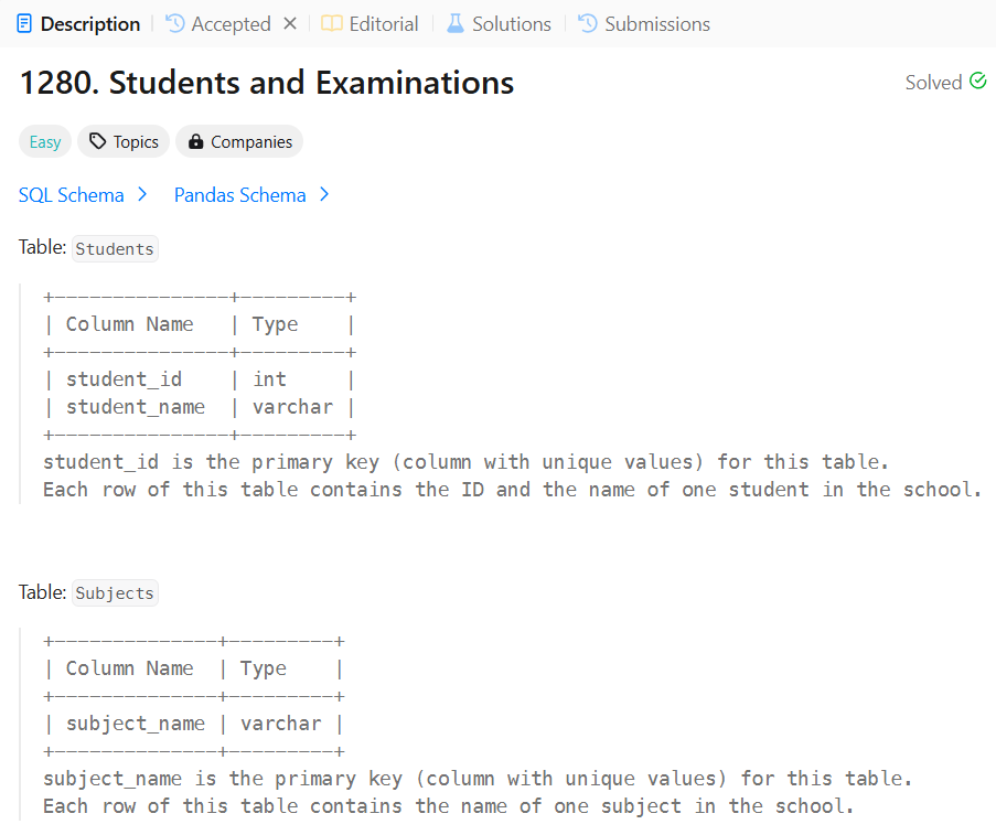 1280. Students and Examinations