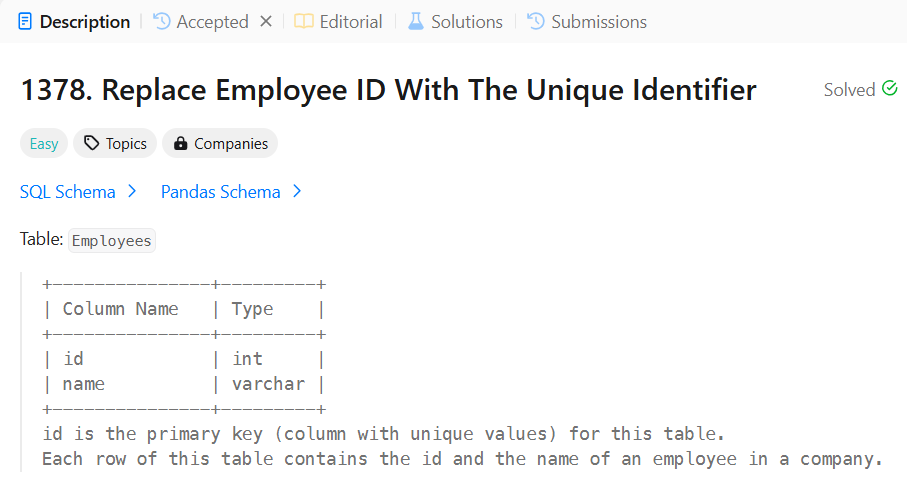 1378. Replace Employee ID With The Unique Identifier 1378. Replace Employee ID With The Unique Identifier