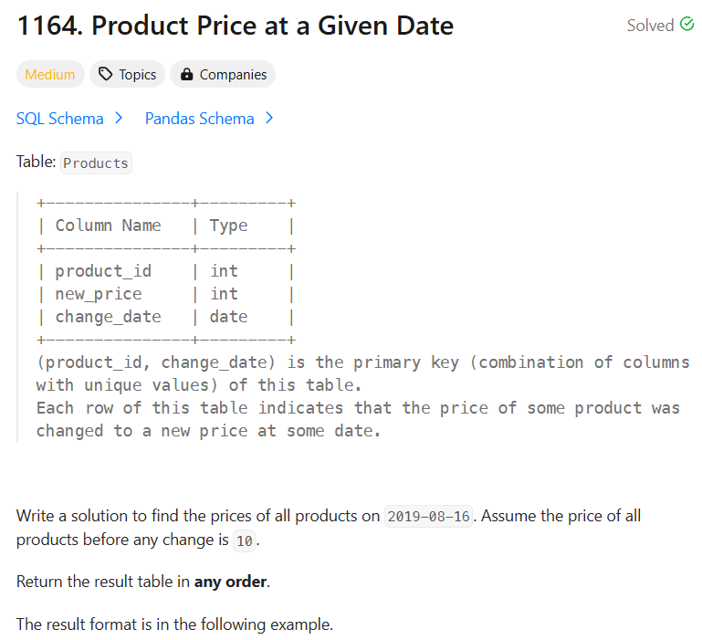 1164. Product Price at a Given Date