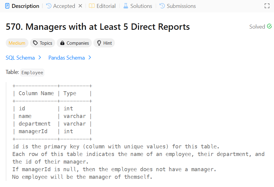 570. Managers with at Least 5 Direct Reports