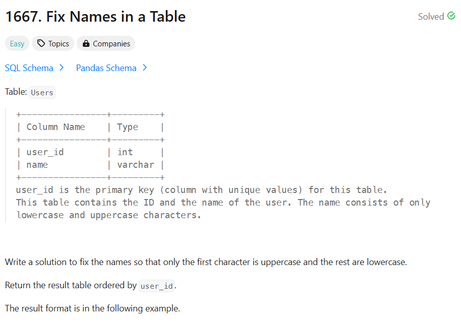 1667. Fix Names in a Table 1667. Fix Names in a Table