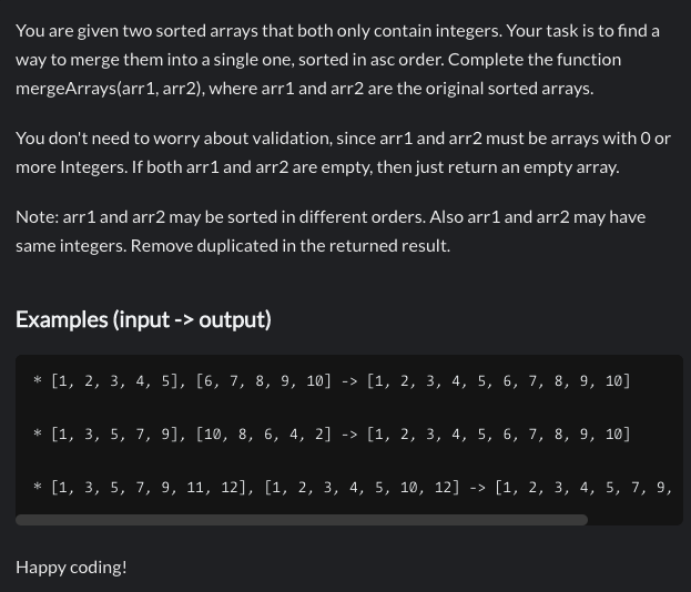  Codewars 8kyu Merge Two Sorted Arrays Into One