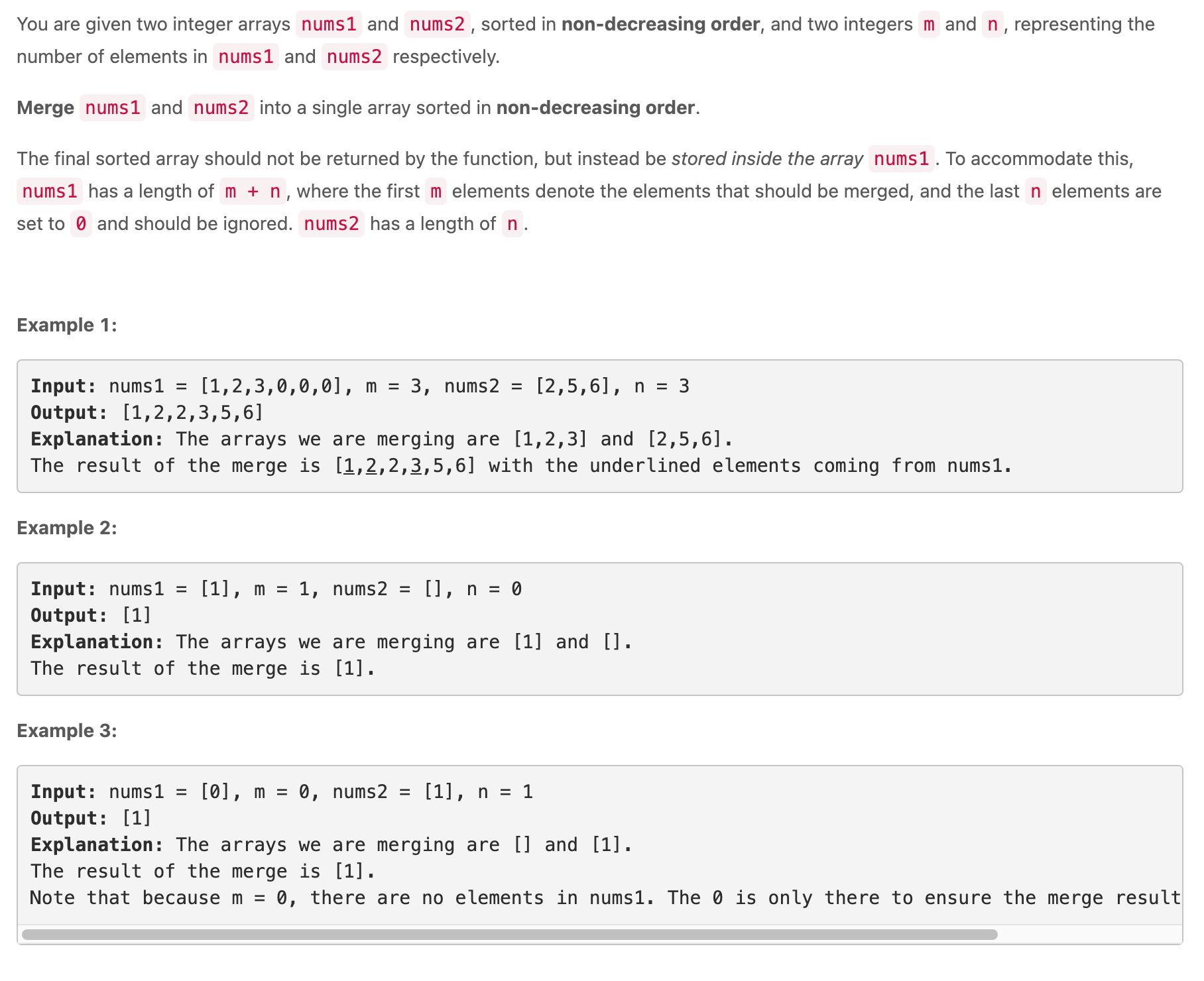 Leetcode Merge Sorted Array 자바스크립트 Javascript
