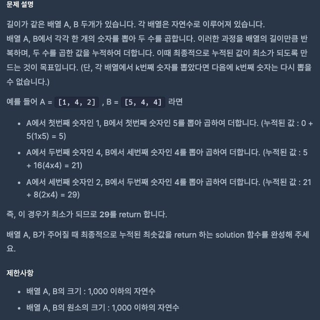 [프로그래머스/Java] Lv.2 최솟값 만들기