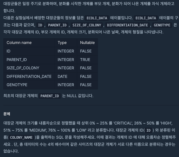 프로그래머스 LV3 - 대장균의 크기에 따라 분류하기 2 (SQL - MySQL, SELECT)