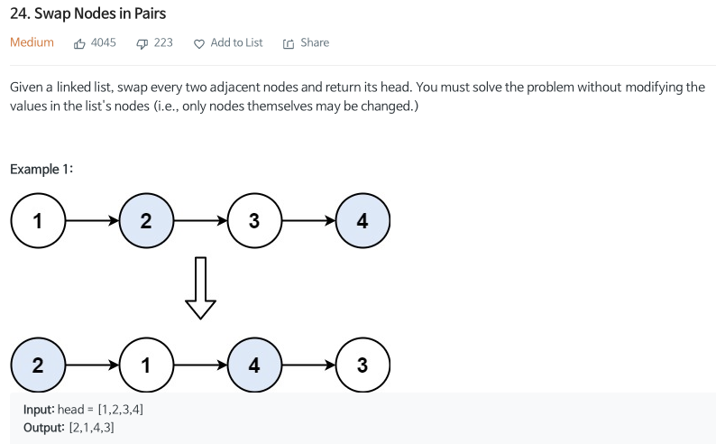 [leet24]linked list 앞에 dummy node를 붙여 조건을 통일하기