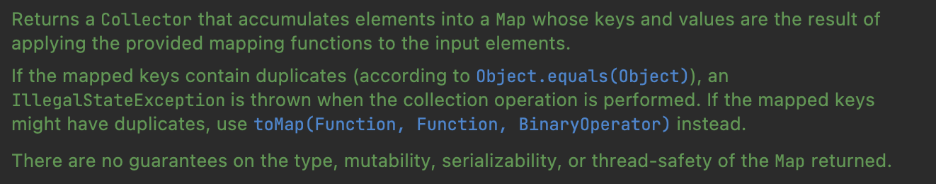 Collectors toMap 사용 시 Duplicate key 오류