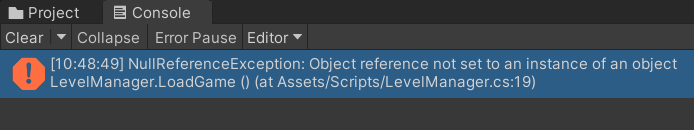 [Unity] - NullReferenceException 에러와 Awake()
