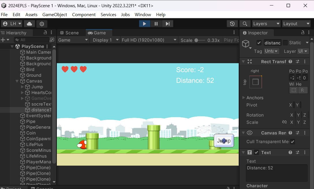 유니티 거리 UI 구현 (Unity Distance + PlayTime UI)