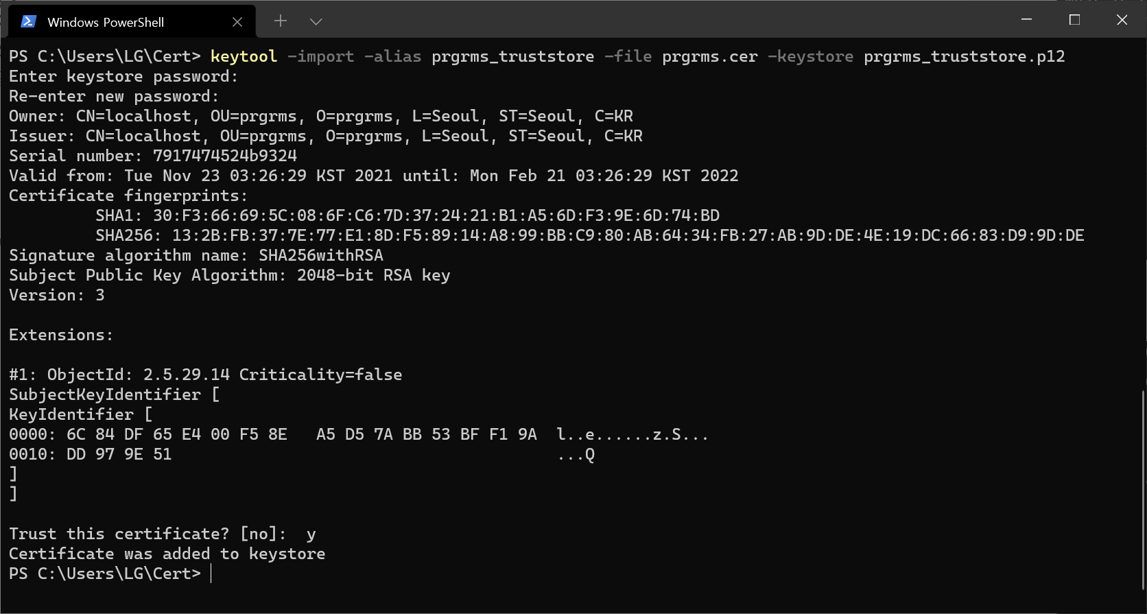 keytool로 local에서 SSL 인증서 생성 및 적용