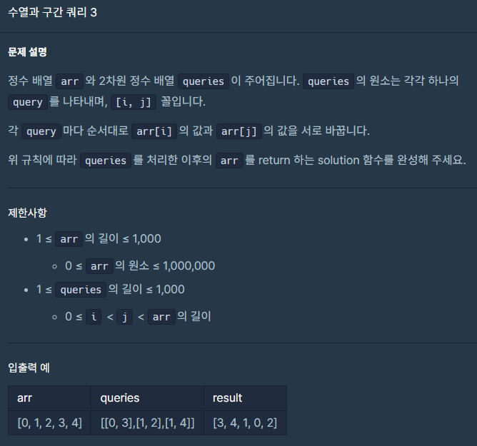 프로그래머스 코딩테스트 기초 수열과 구간 쿼리 3 Java
