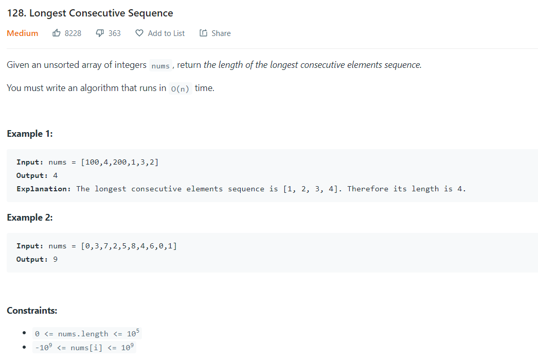  leetcode 128 Longest Consecutive Sequence