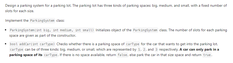 [LeetCode] Design Parking System