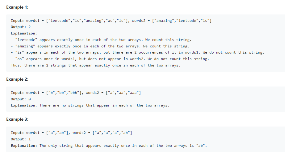[LeetCode] Count Common Words With One Occurrence