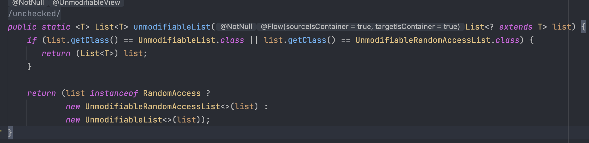 UnmodifiableList vs. ImmutableList(of, copyOf)