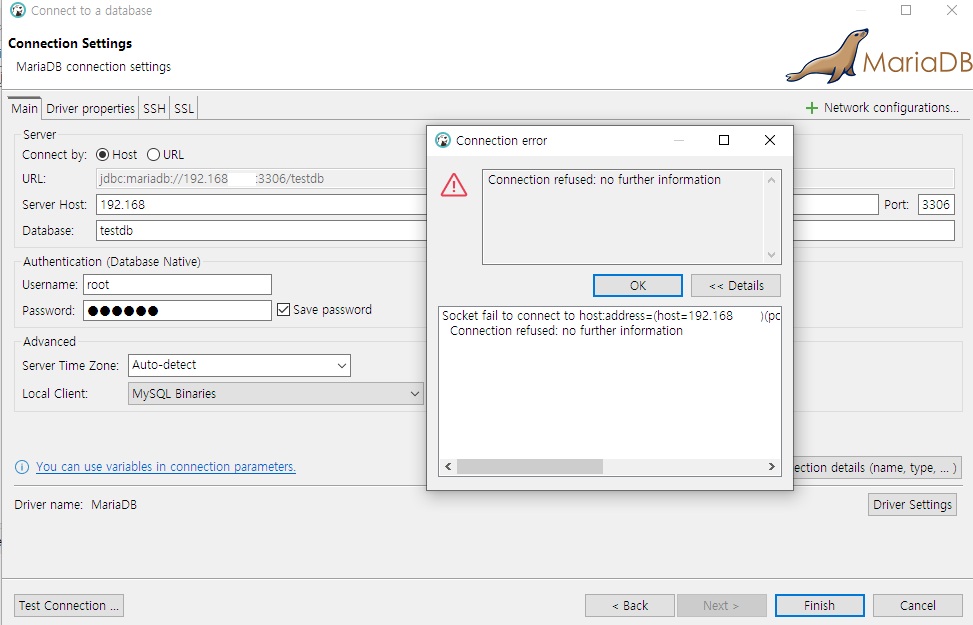 [db] Dbeaver 접속 오류 Connection Refused Socket Fail To Connect To Host 해결 방법