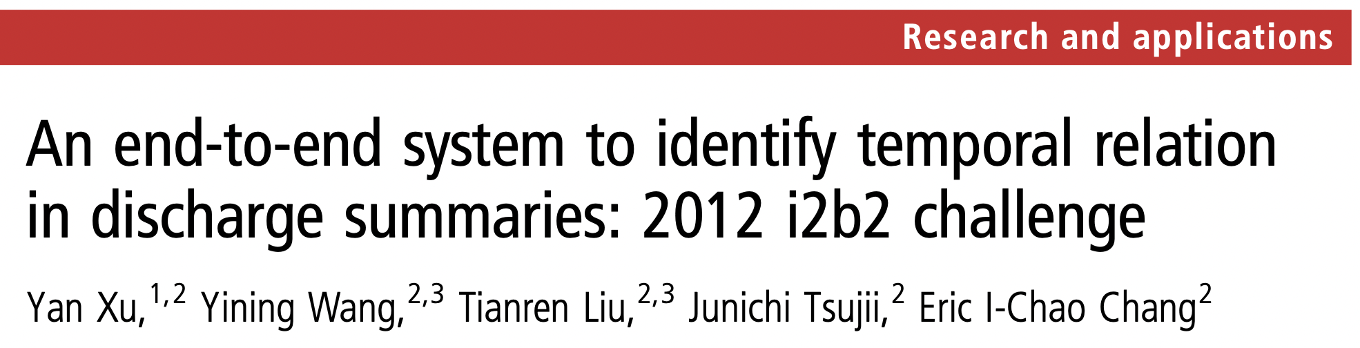 An end-to-end system to identify temporal relation in discharge summaries : 2012 i2b2 challenge