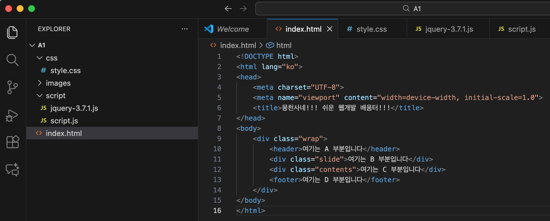 와이어 프레임 CSS 작업