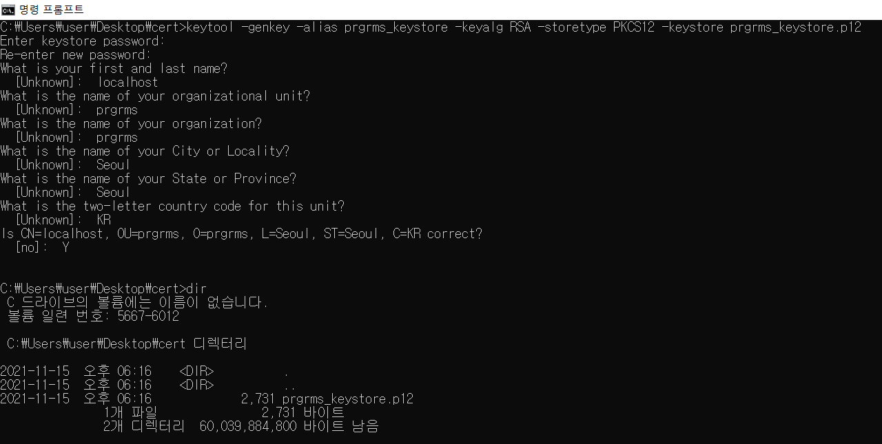 keytool을 이용하여 SSL 생성하기