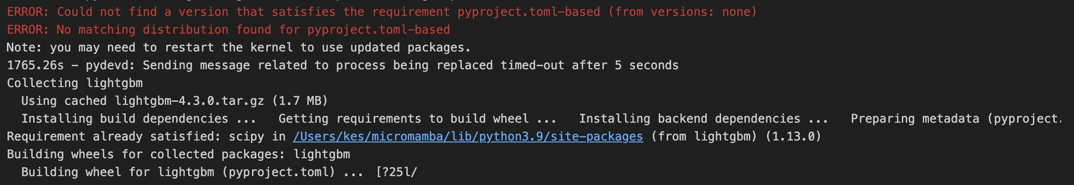 VsCode lightgbm 라이브러리 설치 에러