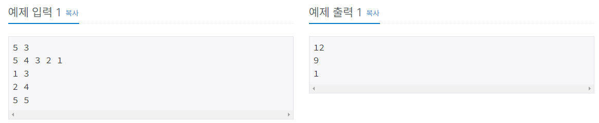 [백준/BOJ] 11659번 : 구간 합 구하기 4 (JAVA/자바)