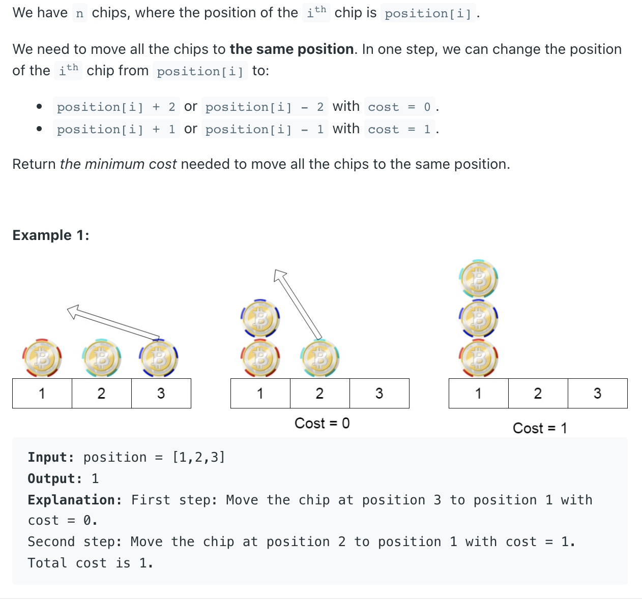 [leetcode] 1217 Minimum Cost To Move Chips To The Same Position C