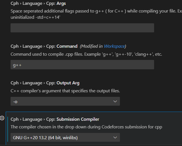 vscode CPH Judge C++20 컴파일 오류